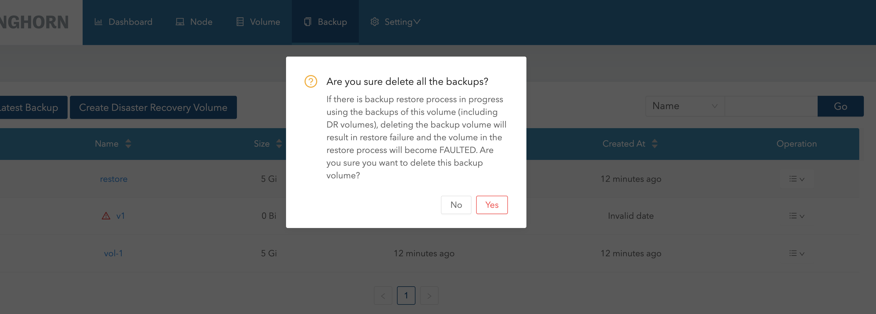 [BUG] Warning message should be provided when deleting backups · Issue #1396 · longhorn/longhorn ...