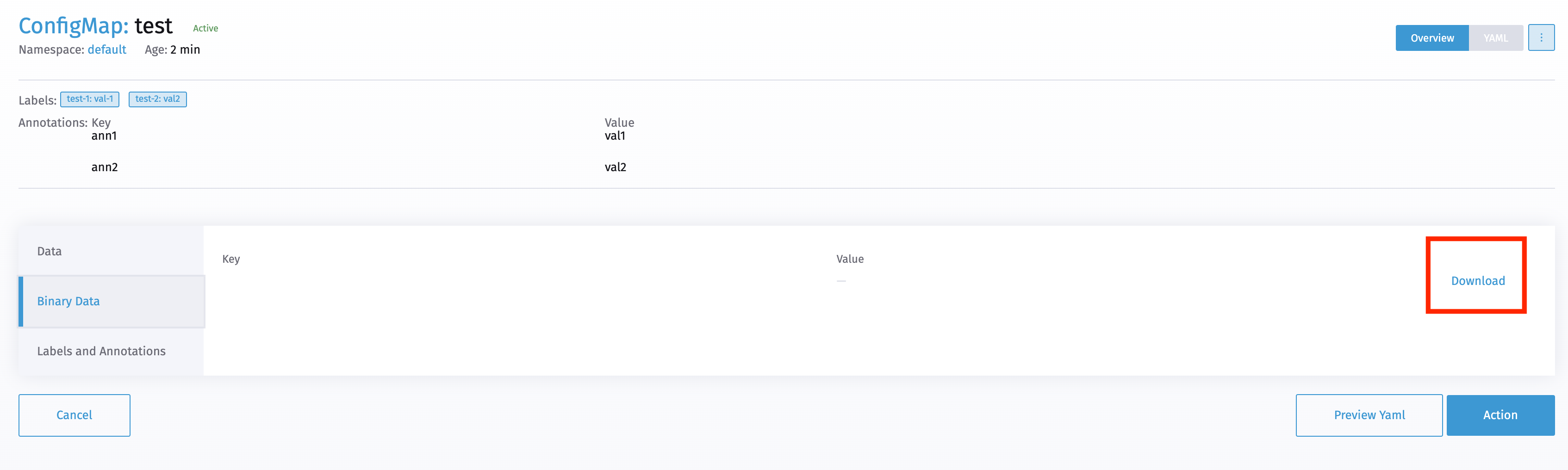 Download Link Available When There Is No Binary Data Available In A Config Map · Issue 1068 