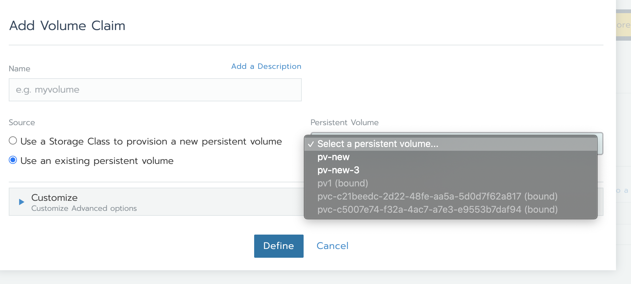 Bound PVs are selectable when creating volume for deployment · Issue #1153 · rancher/dashboard ...
