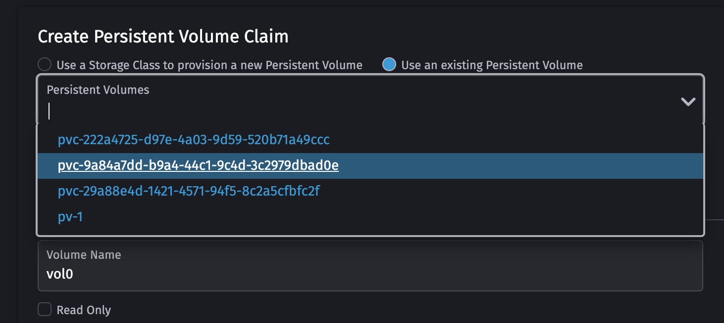 Bound PVs are selectable when creating volume for deployment · Issue #1153 · rancher/dashboard ...
