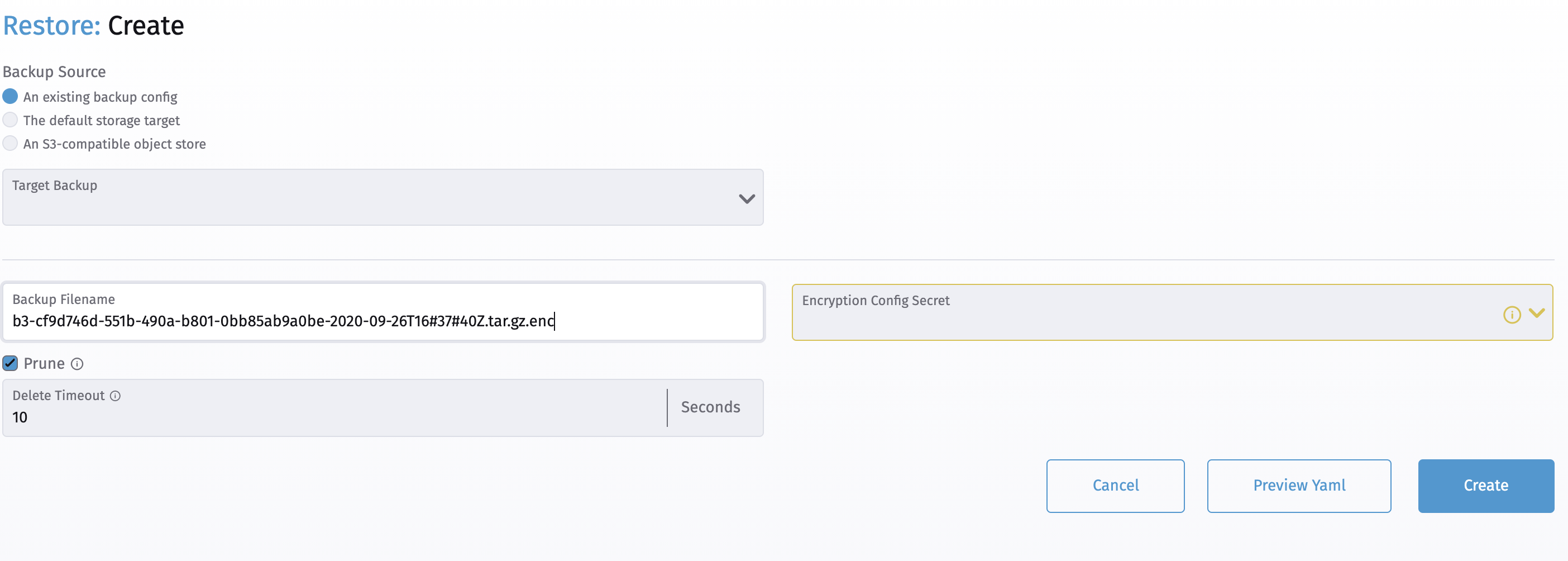Ui Placement Of Fields Backup Filename Prune And Delete Timeout In 8405
