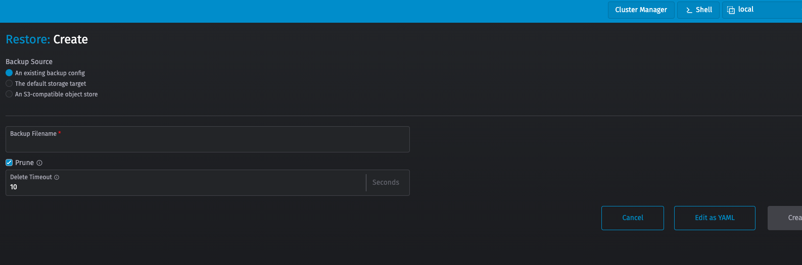 Issues while creating a restore CR · Issue #1537 · rancher/dashboard · GitHub