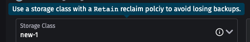 [Rancher Backup] Show warning to use StorageClass/PV with Reclaim Policy set to Retain on ...
