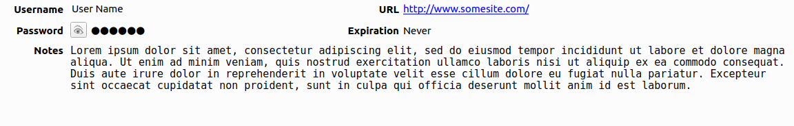 Notes section in the Password Entry Widget should be fixed width ...