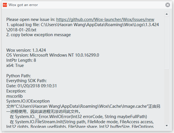 error report 2018-1-20 · Issue #1848 · Wox-launcher/Wox · GitHub