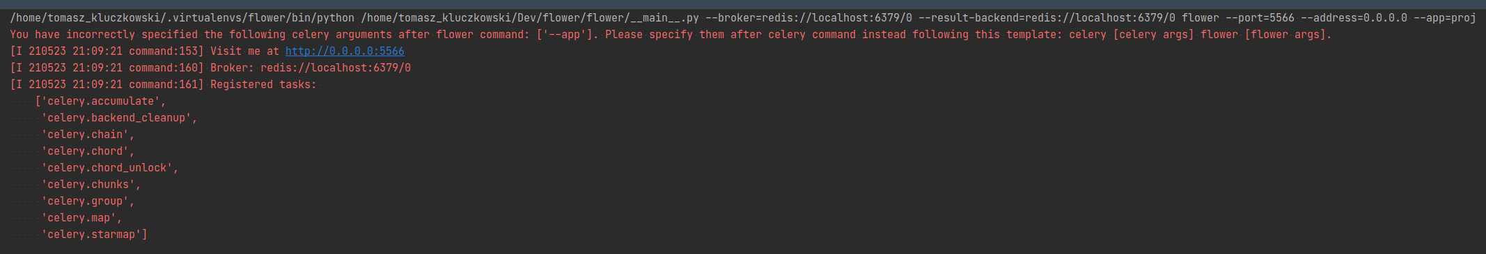 Flower not respecting command line arguments · Issue #1103 · mher/flower · GitHub