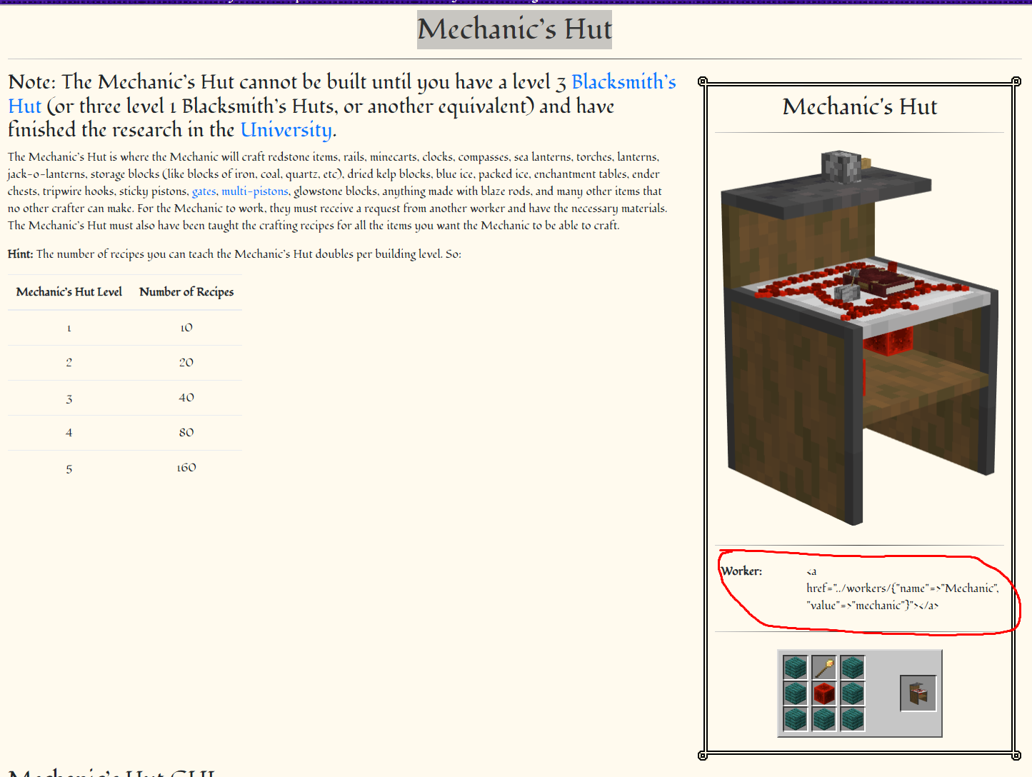 Mechanic’s Hut worker link not working · Issue #867 · ldtteam/MinecoloniesWiki · GitHub