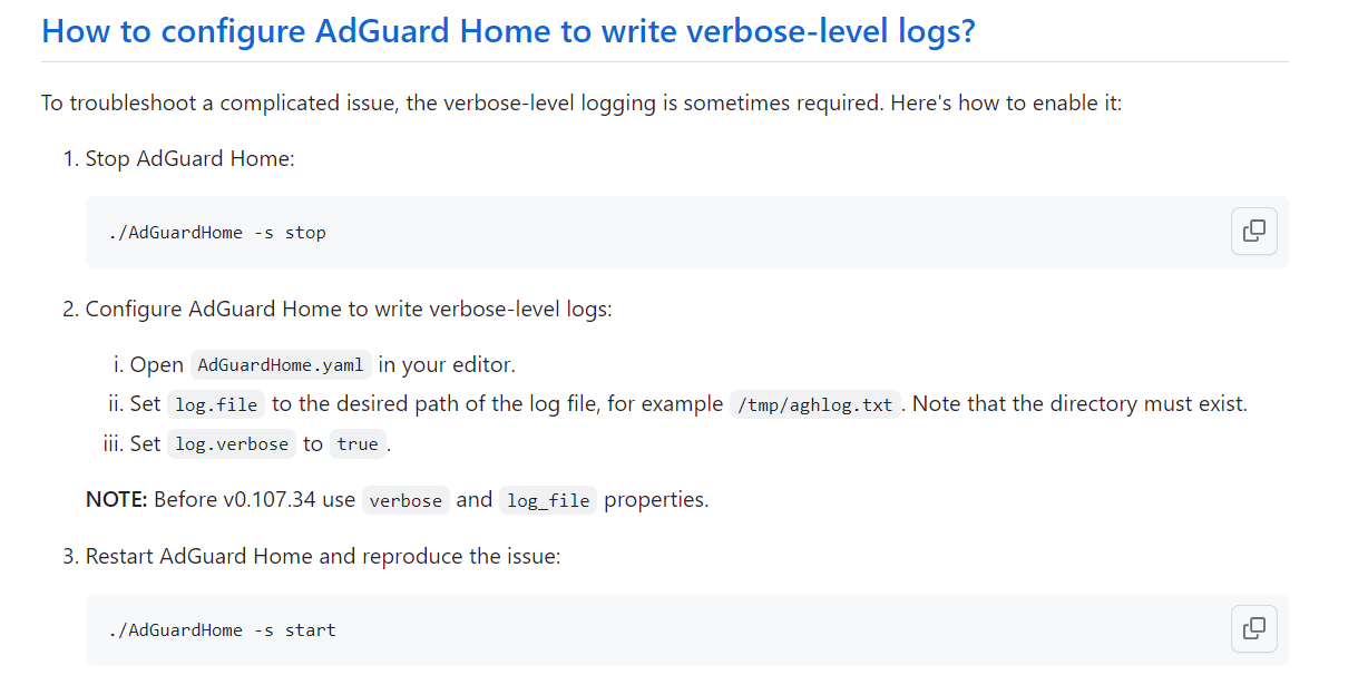 When I edit AdGuardHome.yaml about the log section it doesn't seem to ...