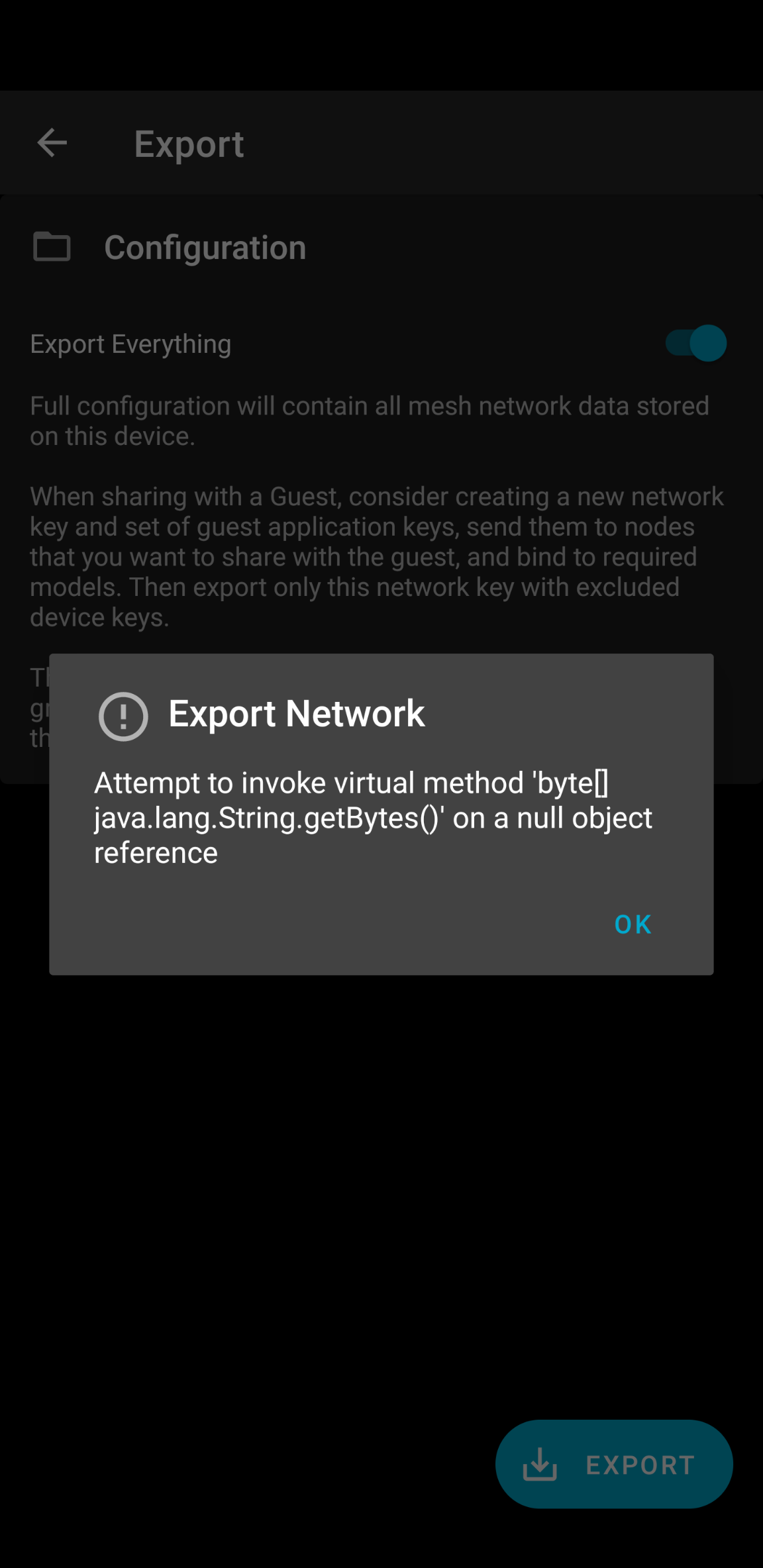 An error thrown when export mesh network · Issue #400 · NordicSemiconductor/Android-nRF-Mesh ...
