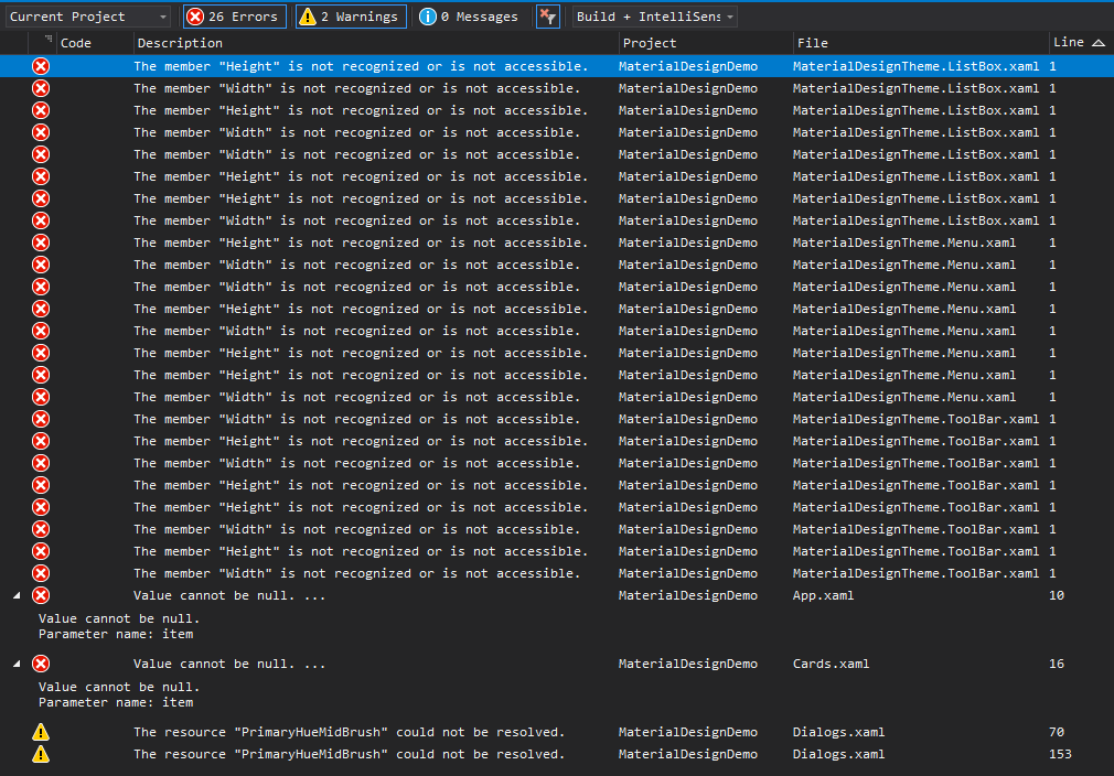 [WPF Demo project] Some XAML windows and pages are not visible in VS 2017 Design window with ...