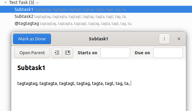 BUG: Tagging in a NEW mastertask with subtasks creates mangled text in ...