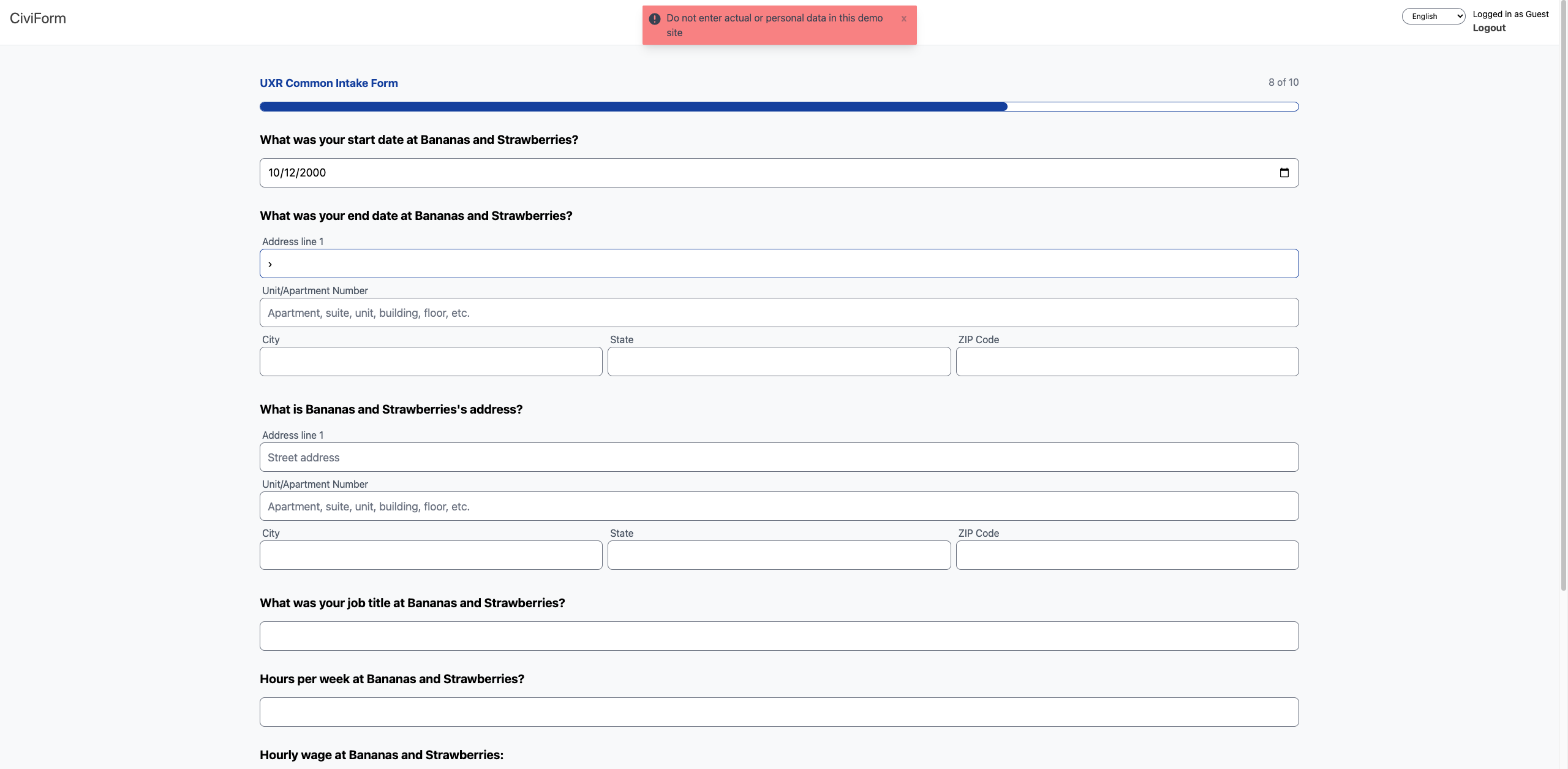 Question that asks for date is followed by address fields instead of date fields in Arkansas ...