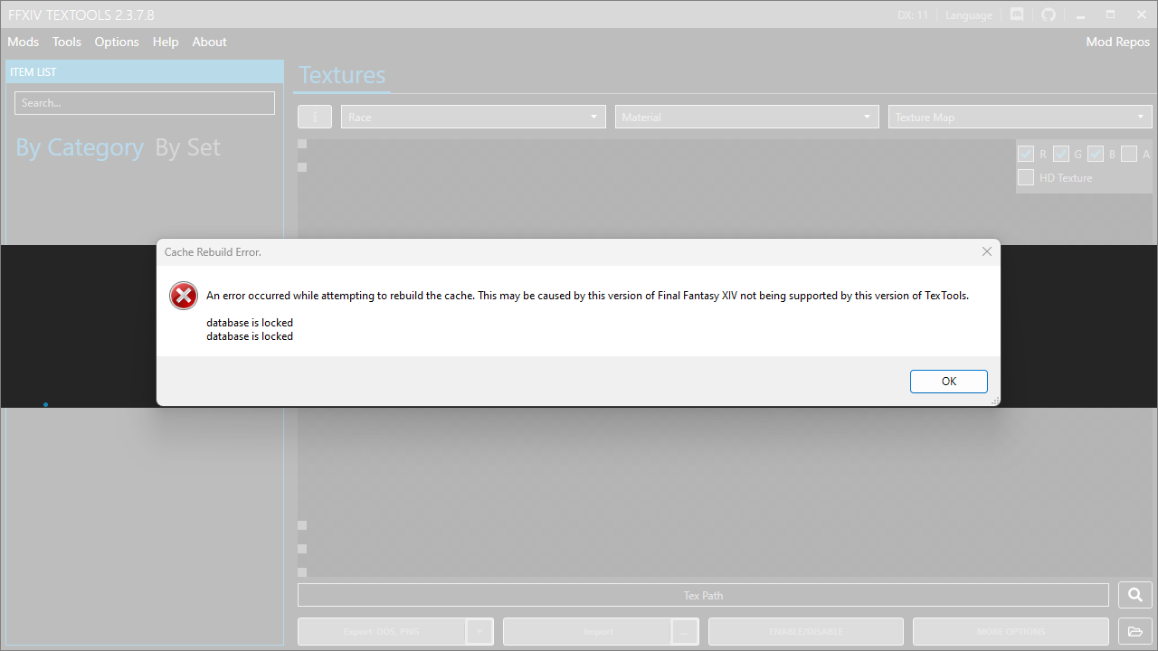 Cache Rebuild Error · Issue #192 · TexTools/FFXIV_TexTools_UI · GitHub