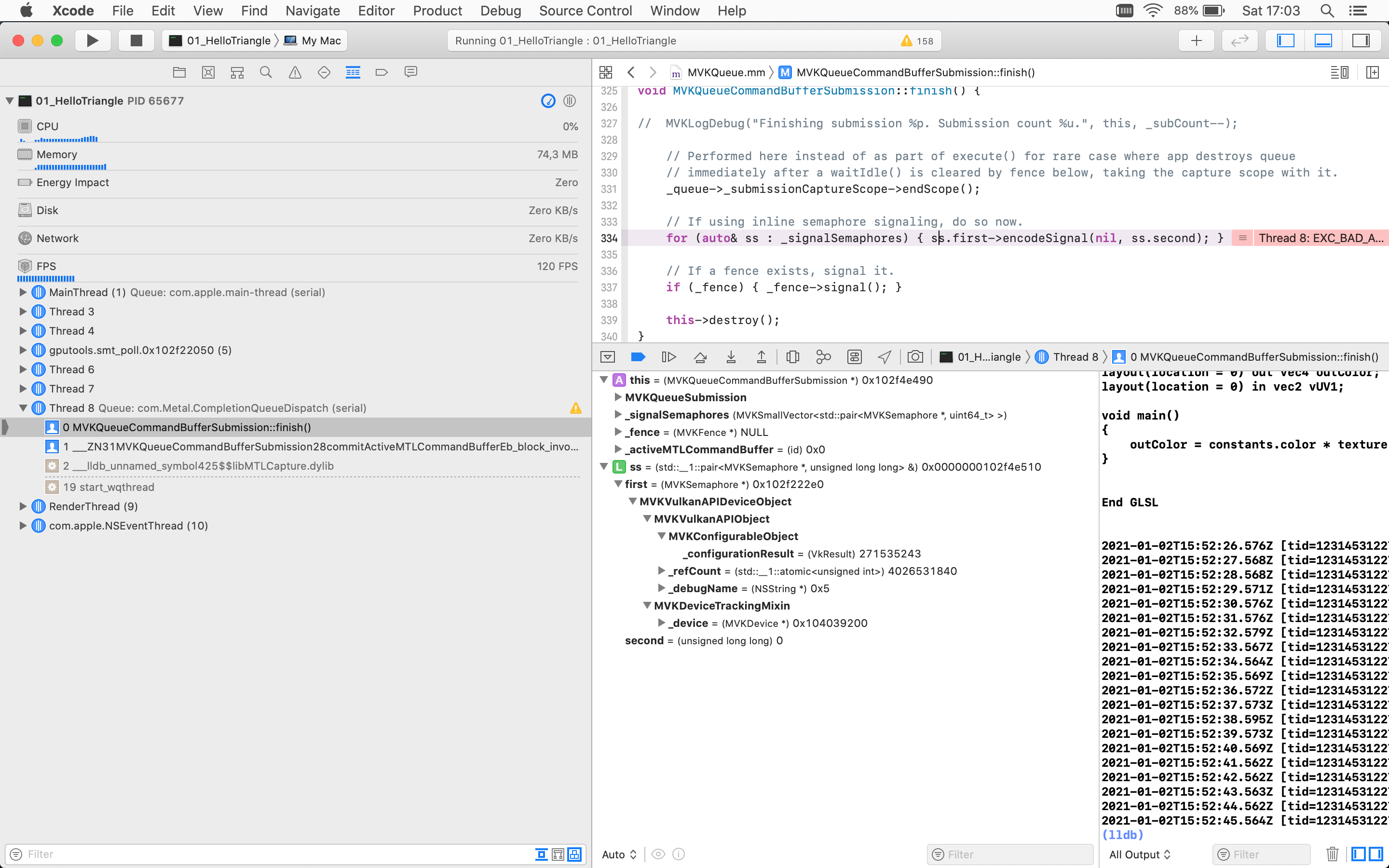 Crashes on com.Metal.CompletionQueueDispatch thread · Issue #1178 · KhronosGroup/MoltenVK · GitHub