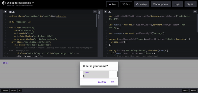 [Help wanted] how to pass input information from a dialog · Issue #4050 · material-components ...
