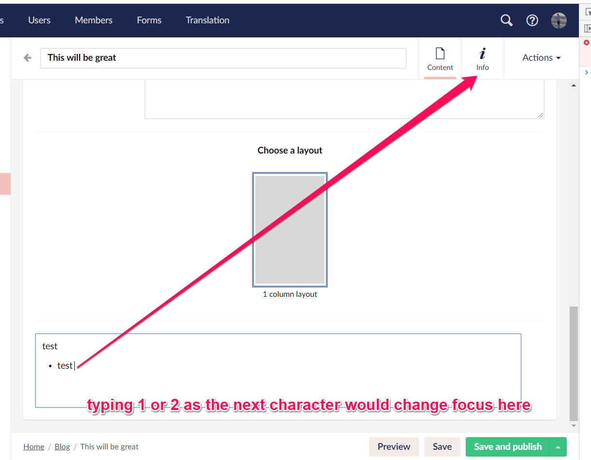 Pressing '1' or '2' inside a Tiny MCE Rich Text Area running in ...