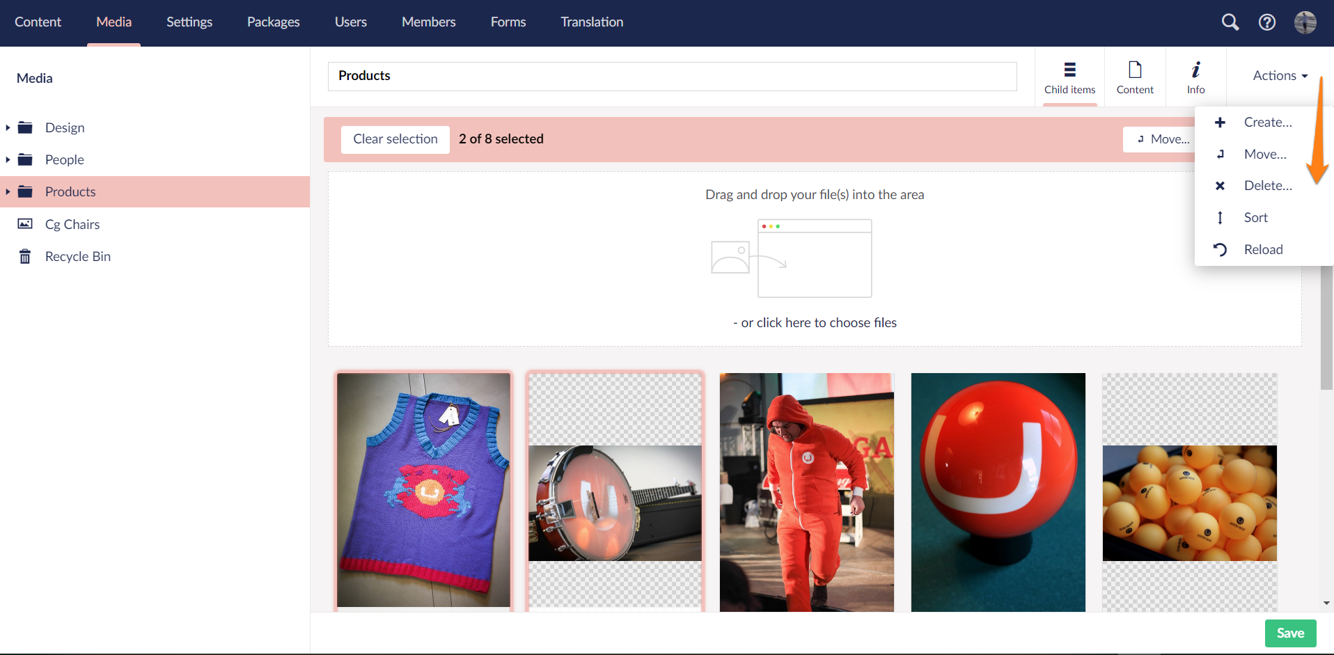 UX: Actions Menu Delete Option on Media Folder Confusion with Selected Child Items Delete ...