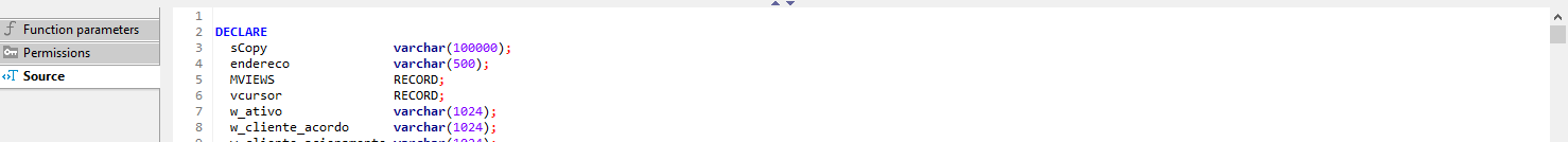 Function header and trailler missing for PostgreSQL