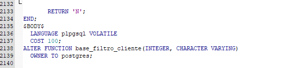 Function header and trailler missing for PostgreSQL
