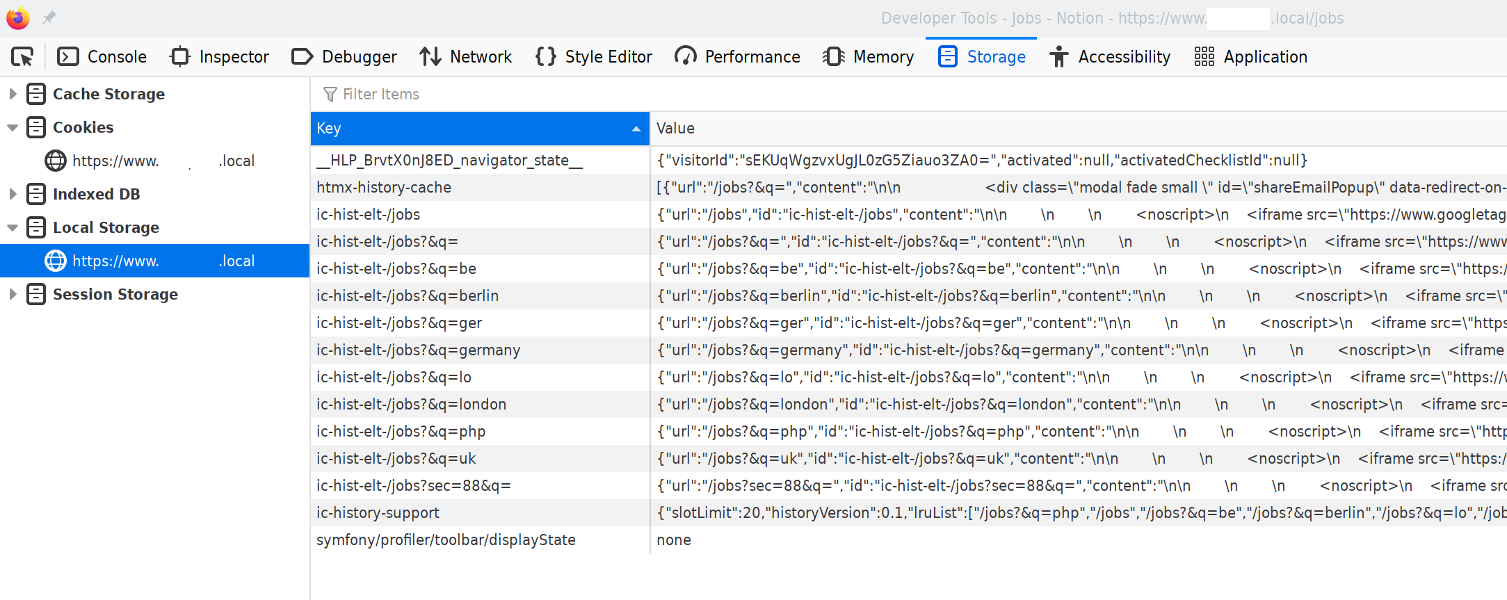 DOMException: "The quota has been exceeded" when HX-Push saves HTML content into localStorage ...