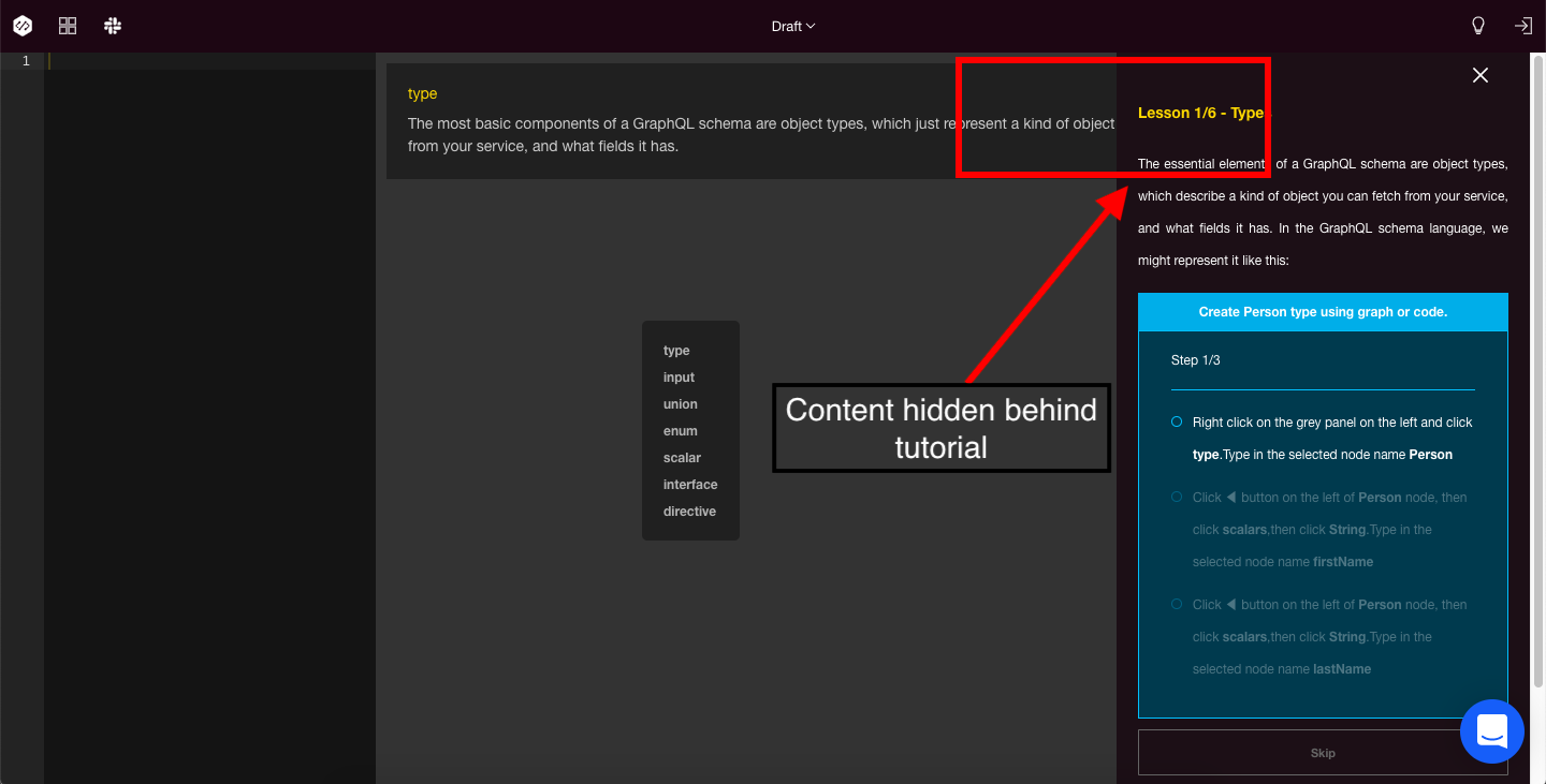 Tutorial window hides full description content · Issue #117 · graphql-editor/graphql-editor · GitHub
