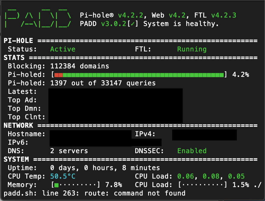 Route: command not found · Issue #52 · pi-hole/PADD · GitHub
