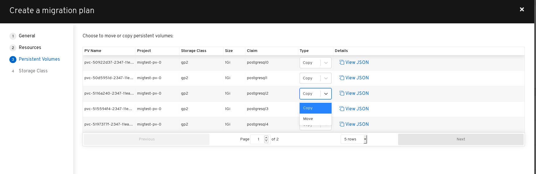 Add a select/change all option for PV copy/move for mutliple PVC's that needs to be migrated ...