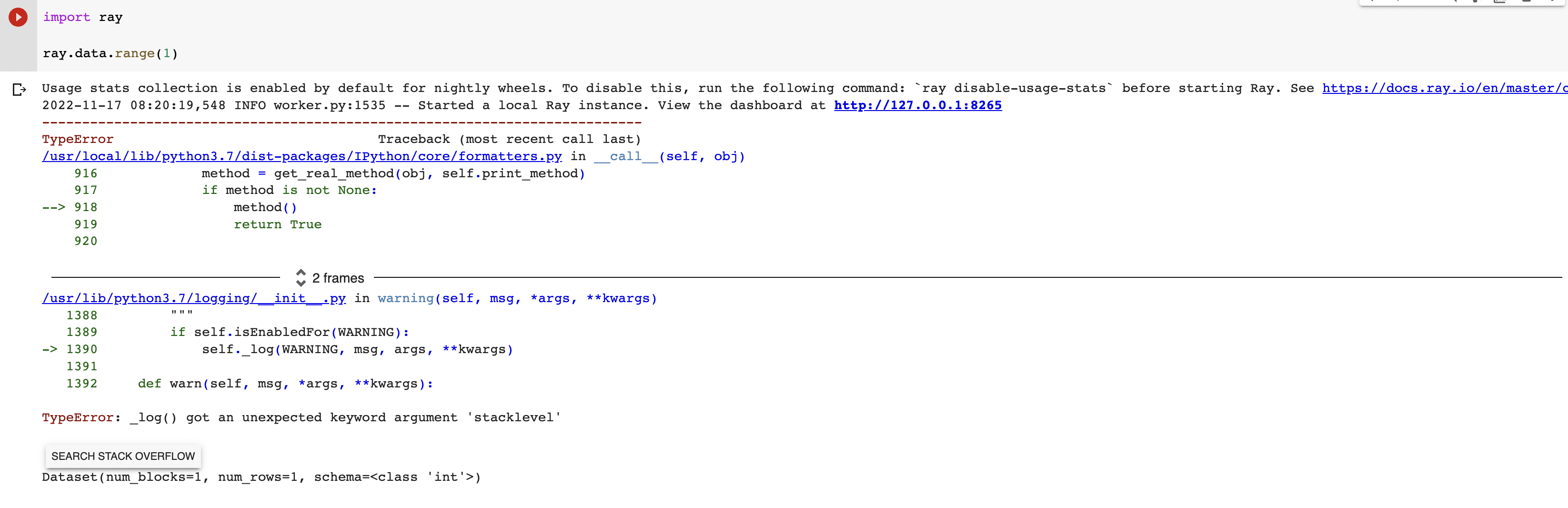 [Datasets] Unexpected argument error in Jupyter notebooks · Issue #30405 · ray-project/ray · GitHub