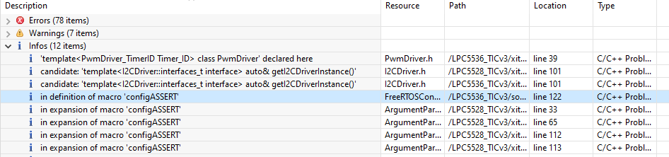 Problems view: "infos" lines lack context - should allow to go to accompanying error or warning ...