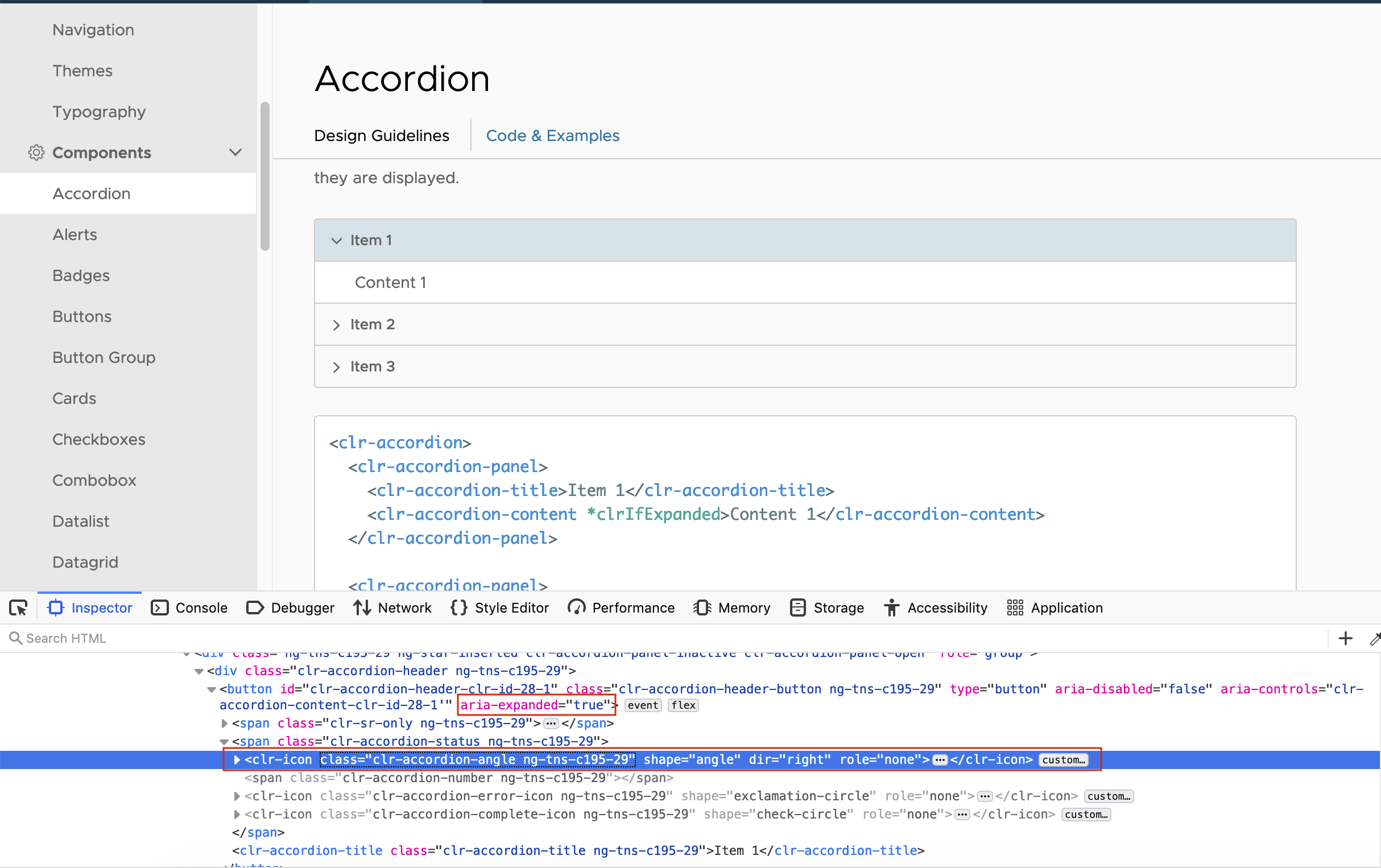 The angle icon inside clr-accordion is decorative and needs to be ignored by screen readers ...