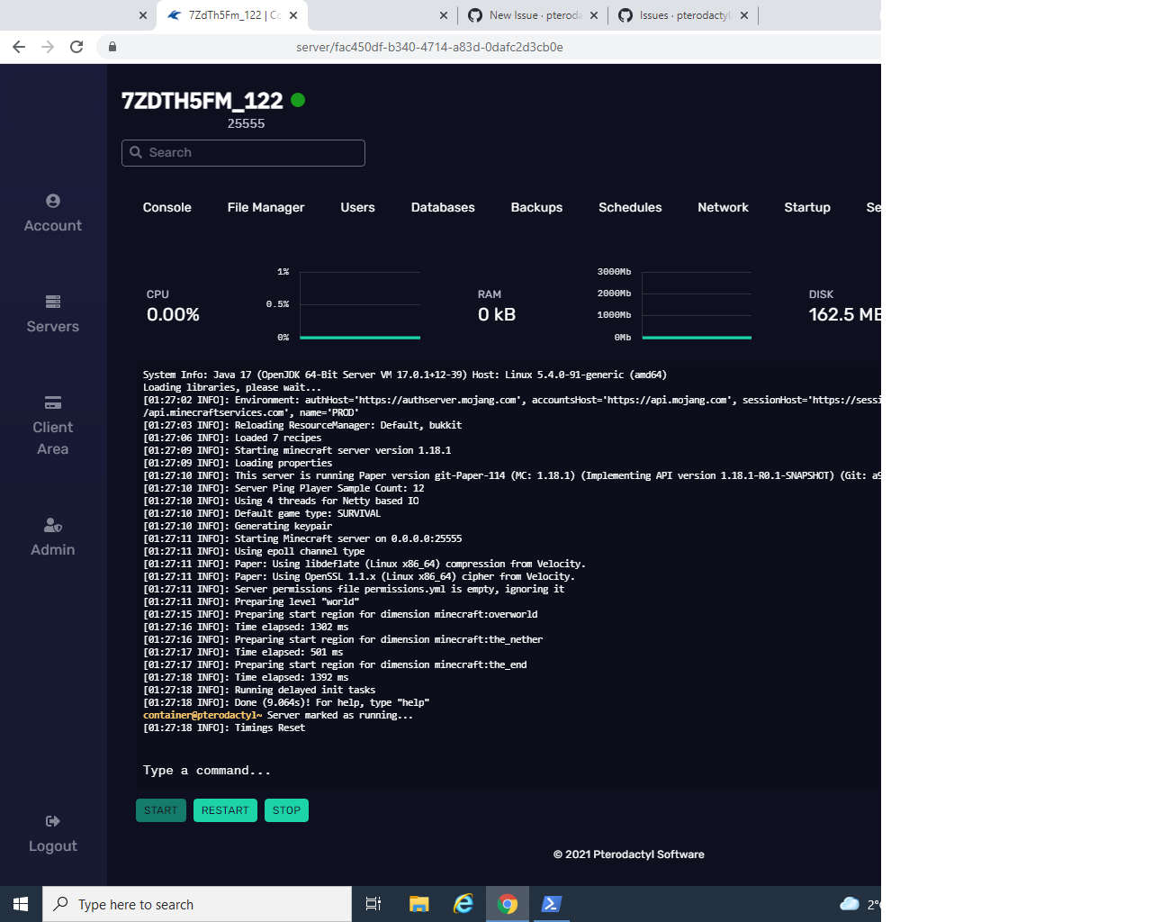 CPU and RAM indicators at 0% · Issue #3835 · pterodactyl/panel · GitHub