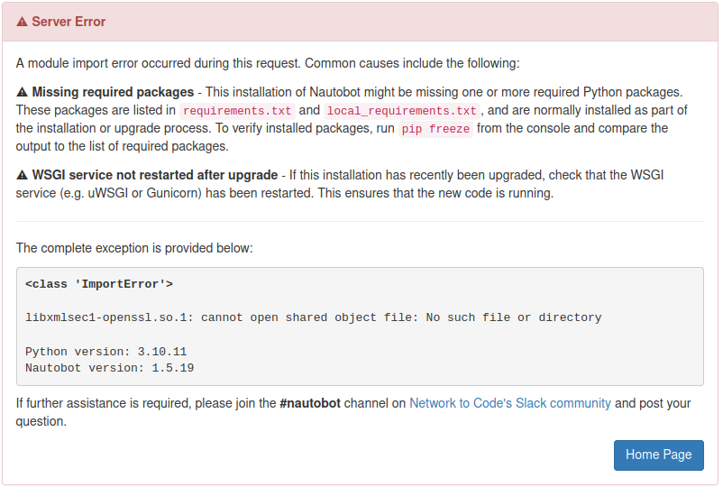 Missing libxmlsec1-openssl package in Docker image · Issue #4093 · nautobot/nautobot · GitHub