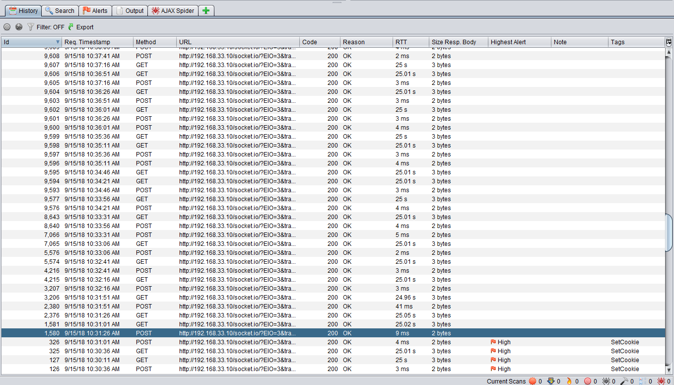 passive scan alerts stop appearing in UI but are recorded in log file ...