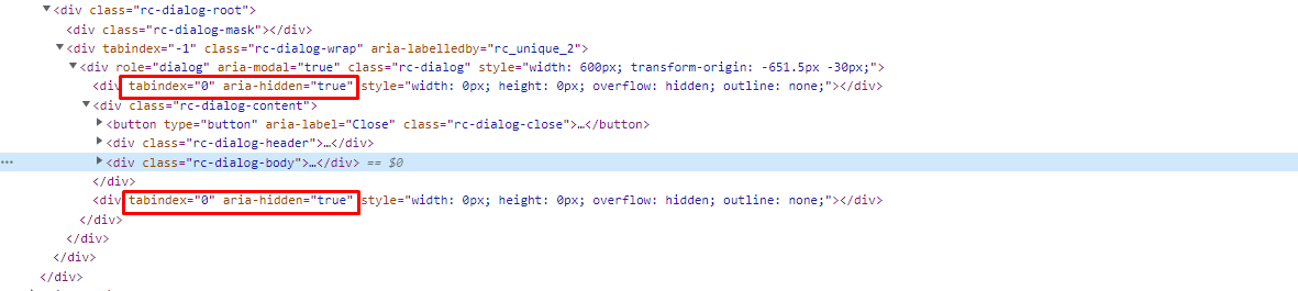 Accessibility error: ARIA hidden element must not contain focusable ... Accessibility error: ARIA hidden element must not contain focusable ...