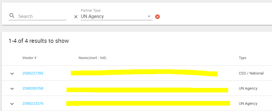 Partners: All Partners of Type = "UN Agency" have blank Name in eTools, but in VISION they have ...