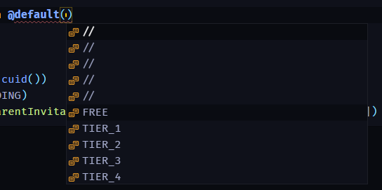 Enum @default() autocomplete putting comments as options · Issue #547 · prisma/language-tools ...