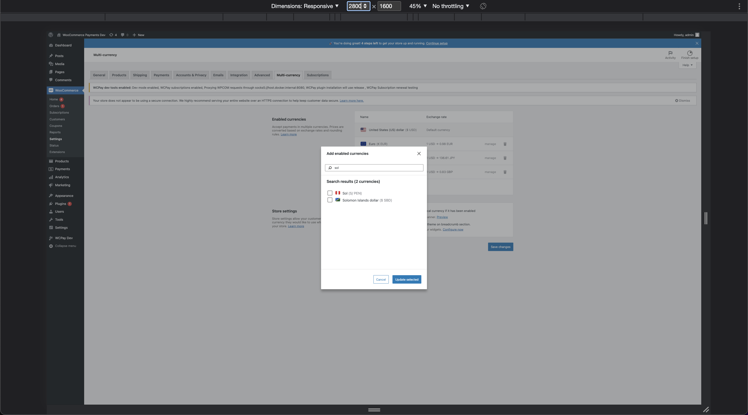 Multicurrency Selection Modal Gets Cut Out In Smaller Resolutions 