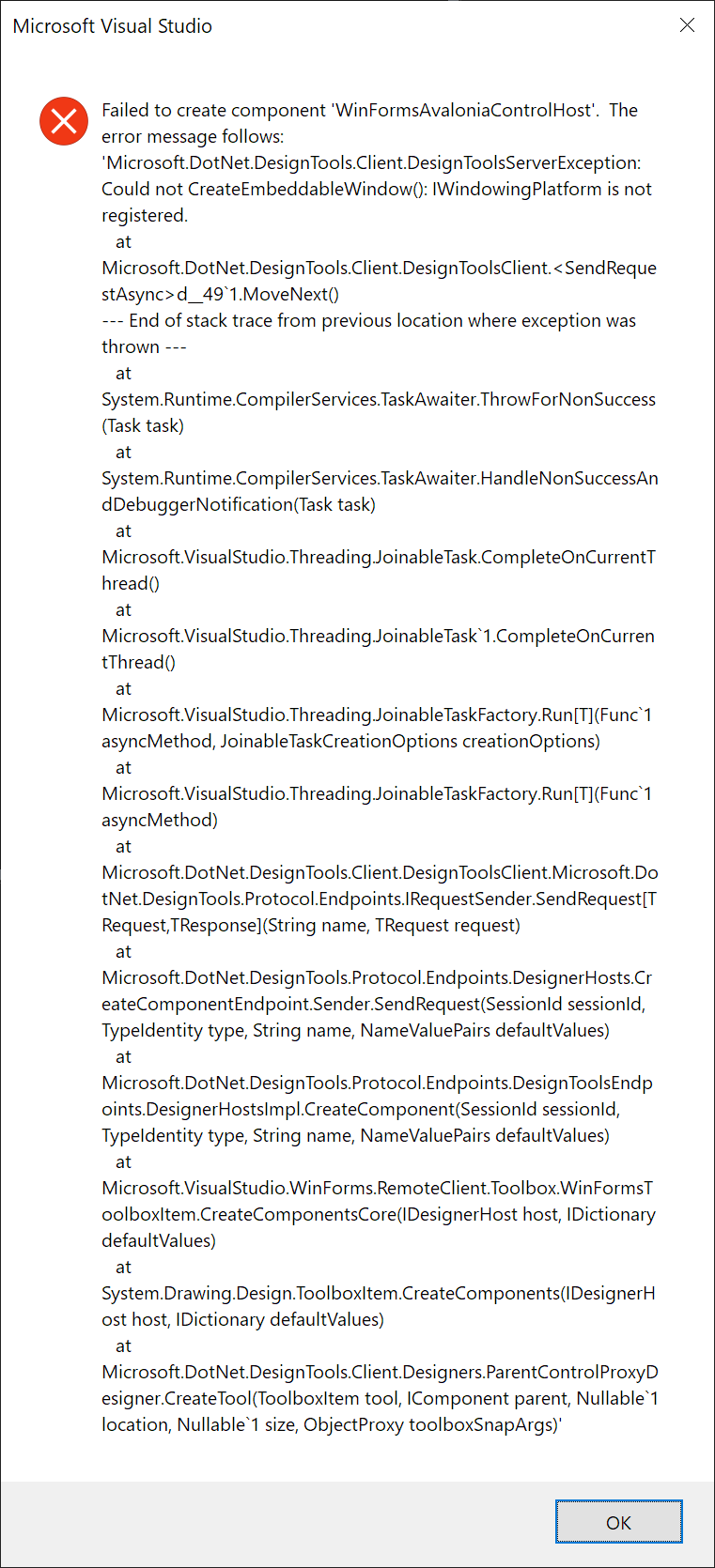 Can't use the WinForms interop control; I get an error when I try to place it on a form. · Issue ...
