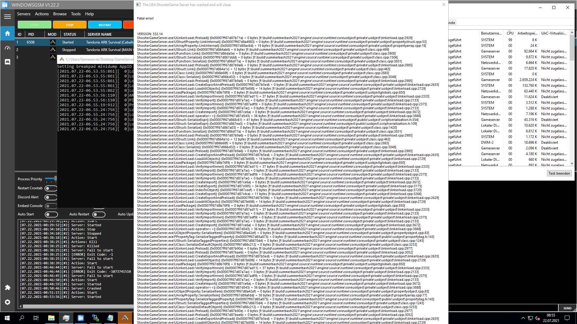 Ark Server Crash on startup · Issue #97 · WindowsGSM/WindowsGSM · GitHub