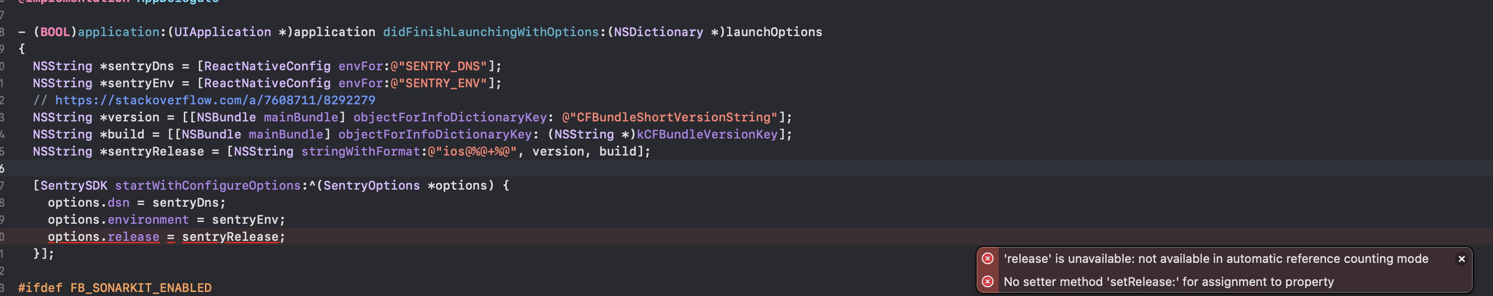 Cannot set release manually in native iOS · Issue #2213 · getsentry/sentry-react-native · GitHub