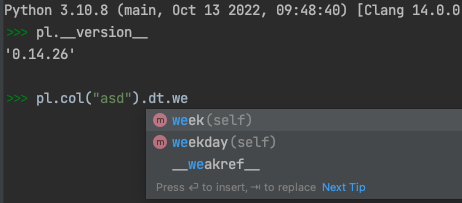Methods of pl.col().dt and .str are no longer recognised by ...