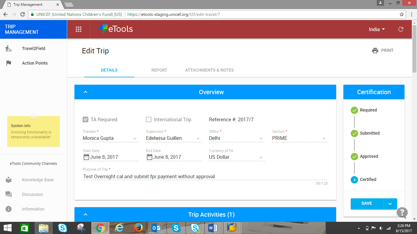 No DSA showing for selected trips (ALM 154) · Issue #465 · unicef/etools-issues · GitHub