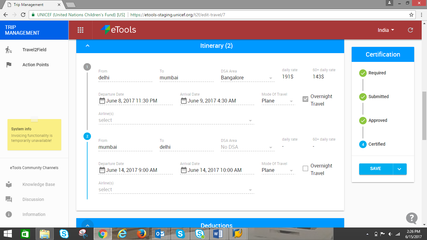 No DSA showing for selected trips (ALM 154) · Issue #465 · unicef/etools-issues · GitHub