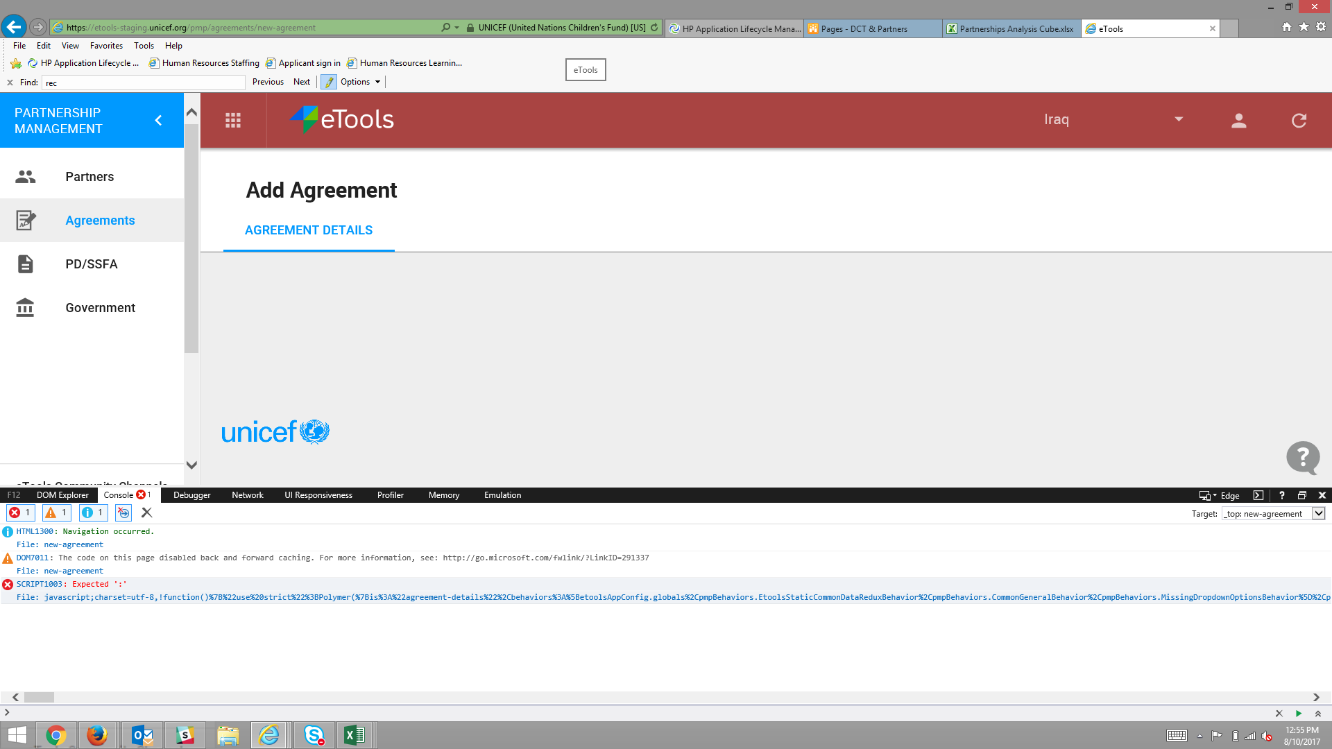 Unable to open Agreement Page in IE · Issue #597 · unicef/etools-issues · GitHub
