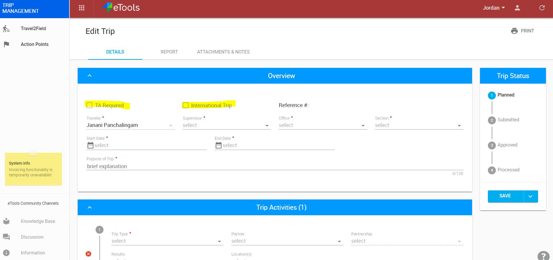 Hide the ‘TA Required’ box and enable ‘International Trip’ check box · Issue #631 · unicef ...