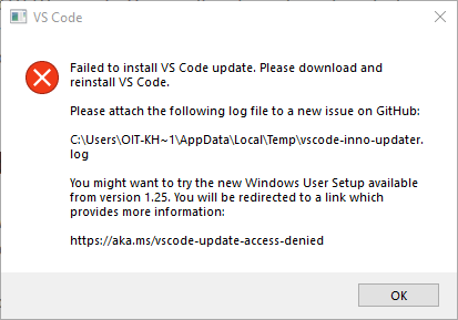 Receive message "Failed to install VS Code update ..." for 1.25.0 to 1.25.1 · Issue #54604 ...