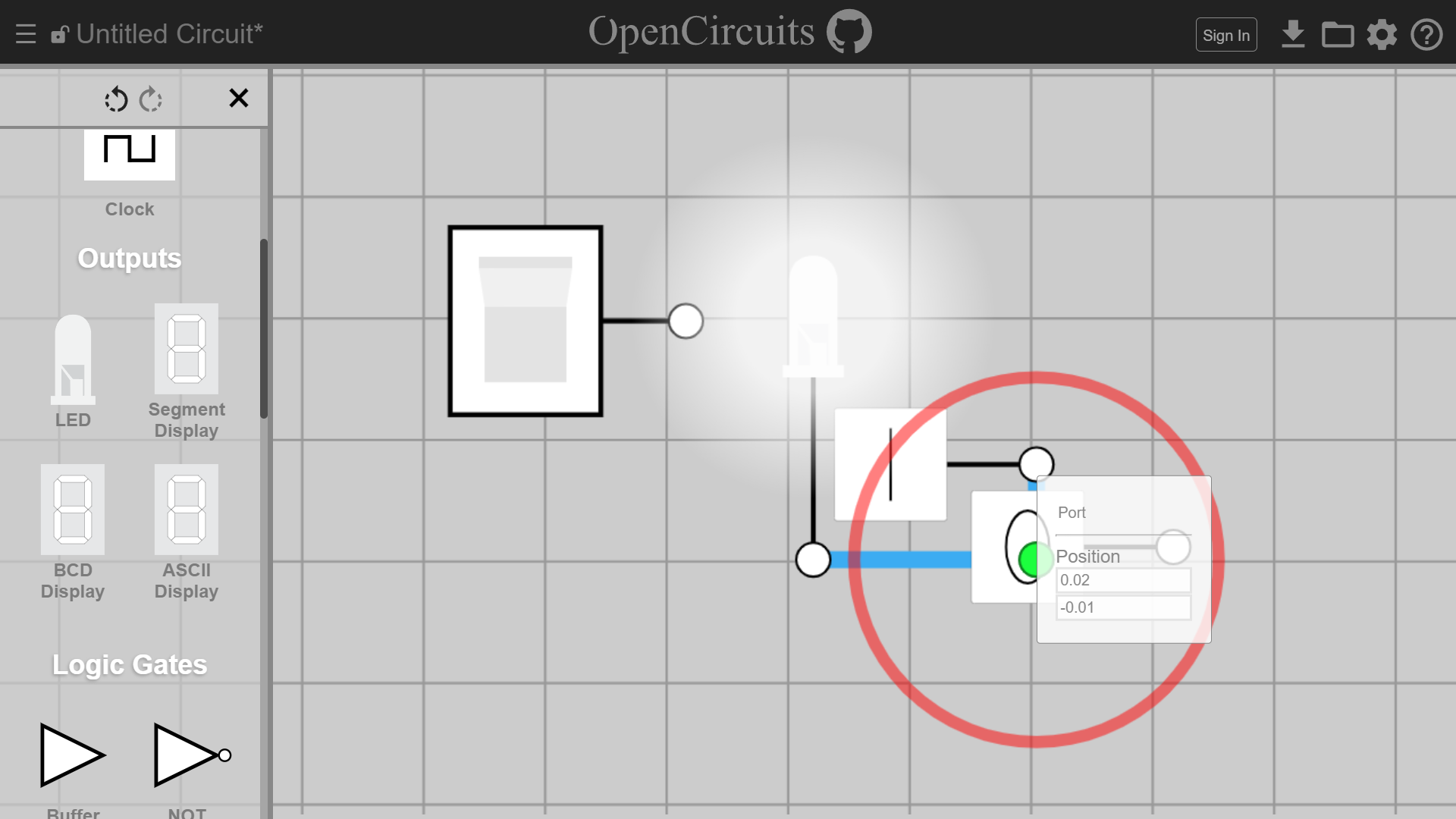 Clicking a node already connected to a wire both starts a new wire and selects the existing wire ...