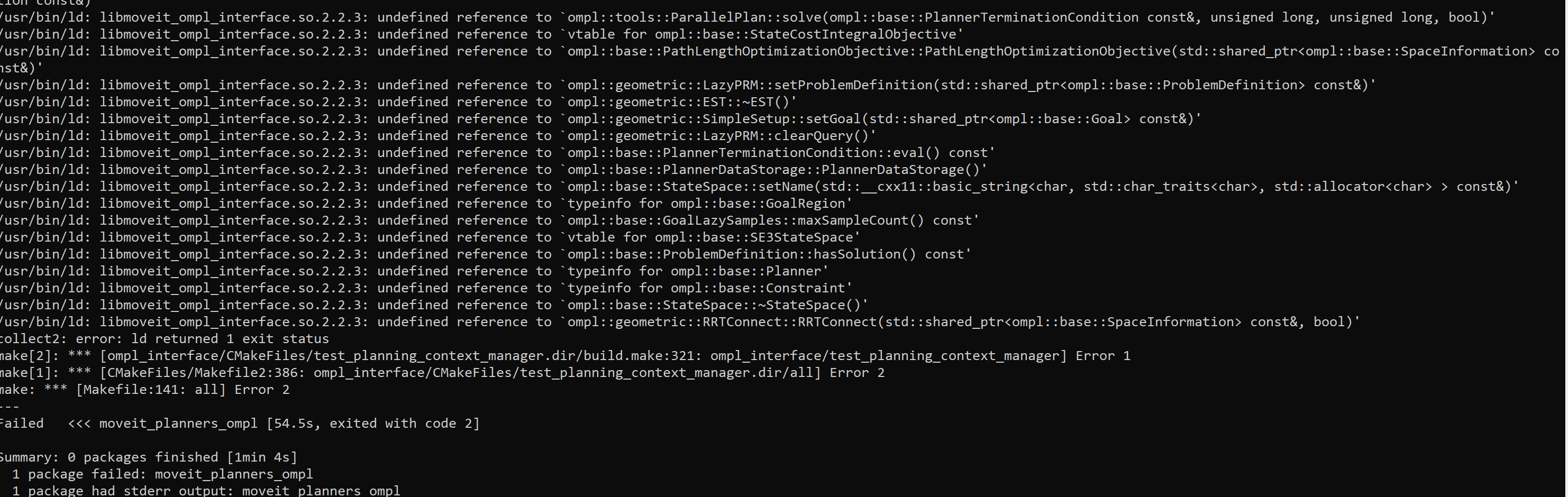 Failed To Build Moveit Ompl Interface · Issue 1128 · Moveit Moveit2 · Github