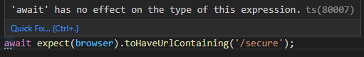 [🐛 Bug]: Incorrect types for `expect()` when using browser matchers - 'await' has no effect on ...