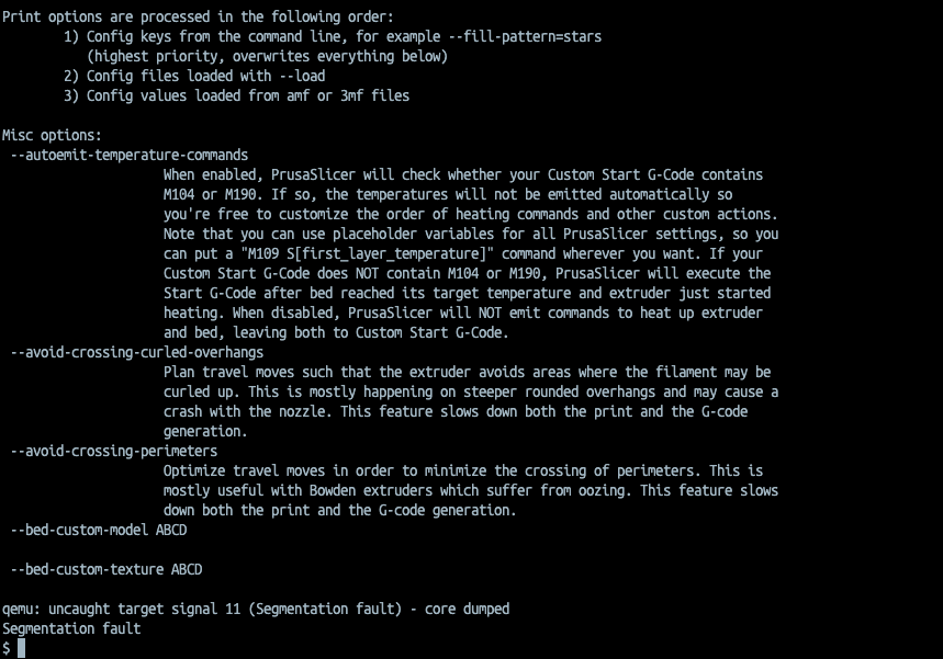 Segmentation fault when running with "--help-fff" or "--help-sla" options · Issue #11060 ...